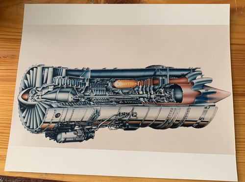 Pratt & Whitney JT8D Engine Color Print of Painting in the Style Of ...