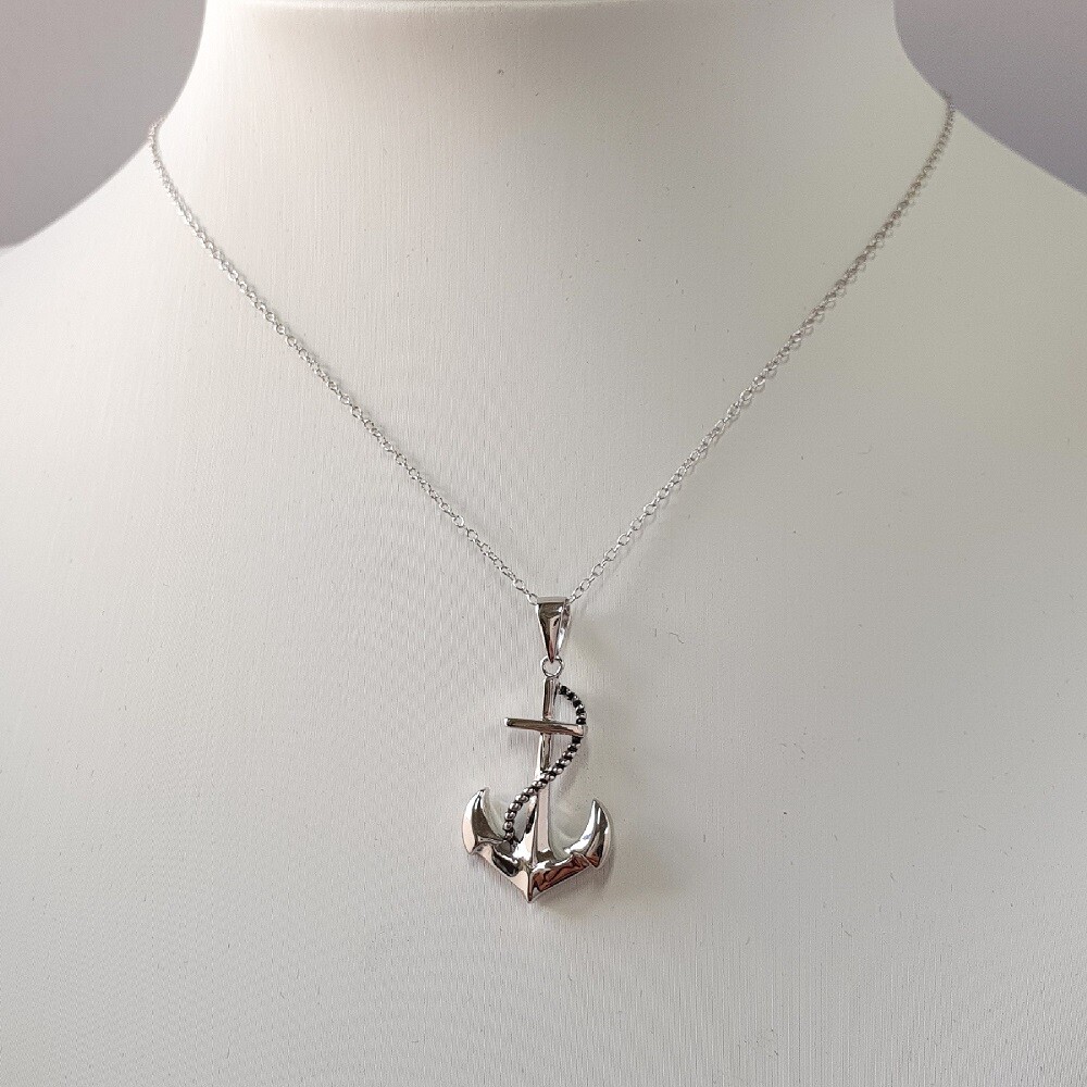 Sterling Silver Necklace w/ Anchor & Rope Pendant | eBay