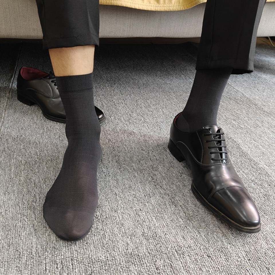 Mens Tube Socks Ultra Thin Sheer Stripe Dress Socks For Formal And ...
