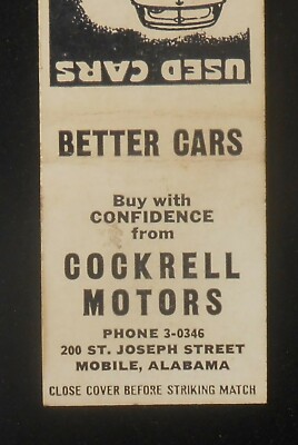 1950s Cockrell Motors Used Cars Mobile AL Matchbook Alabama | eBay