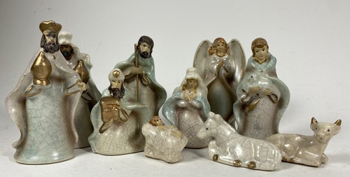 VTG Creative Co-Op 10 Piece Crackle Glaze Ceramic Xmas Nativity Jesus ...