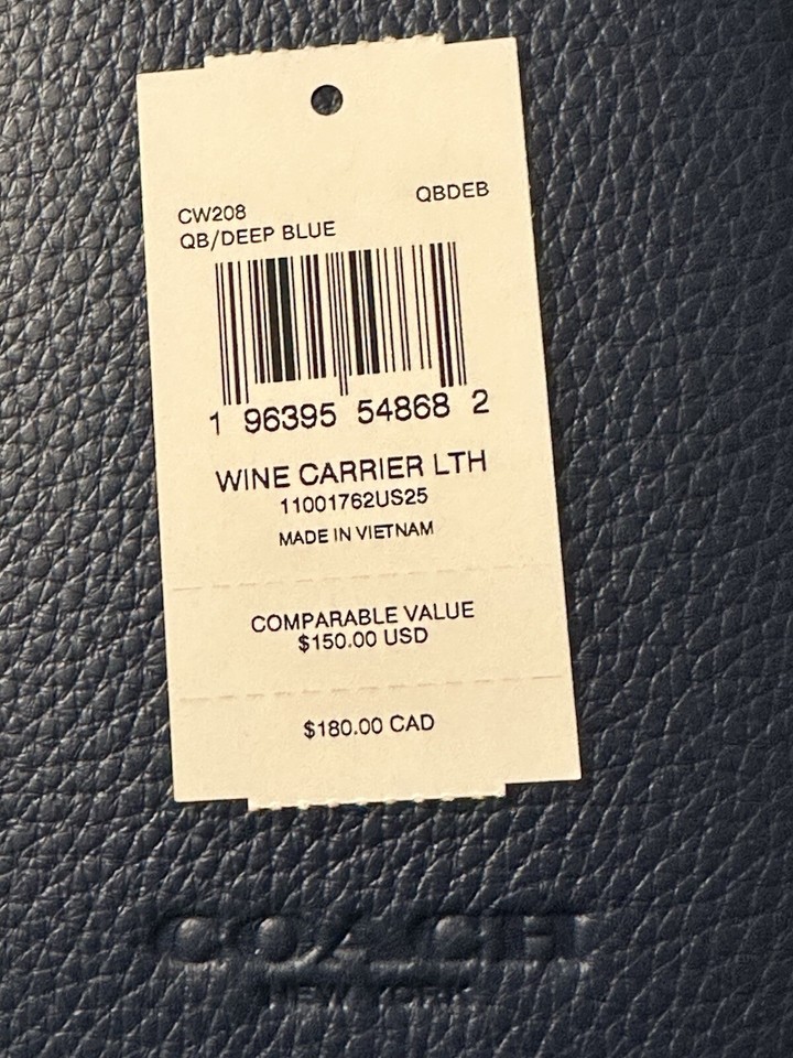 NWT CW208 COACH Wine Tote Bag Carrier Holder Deep Blue | eBay