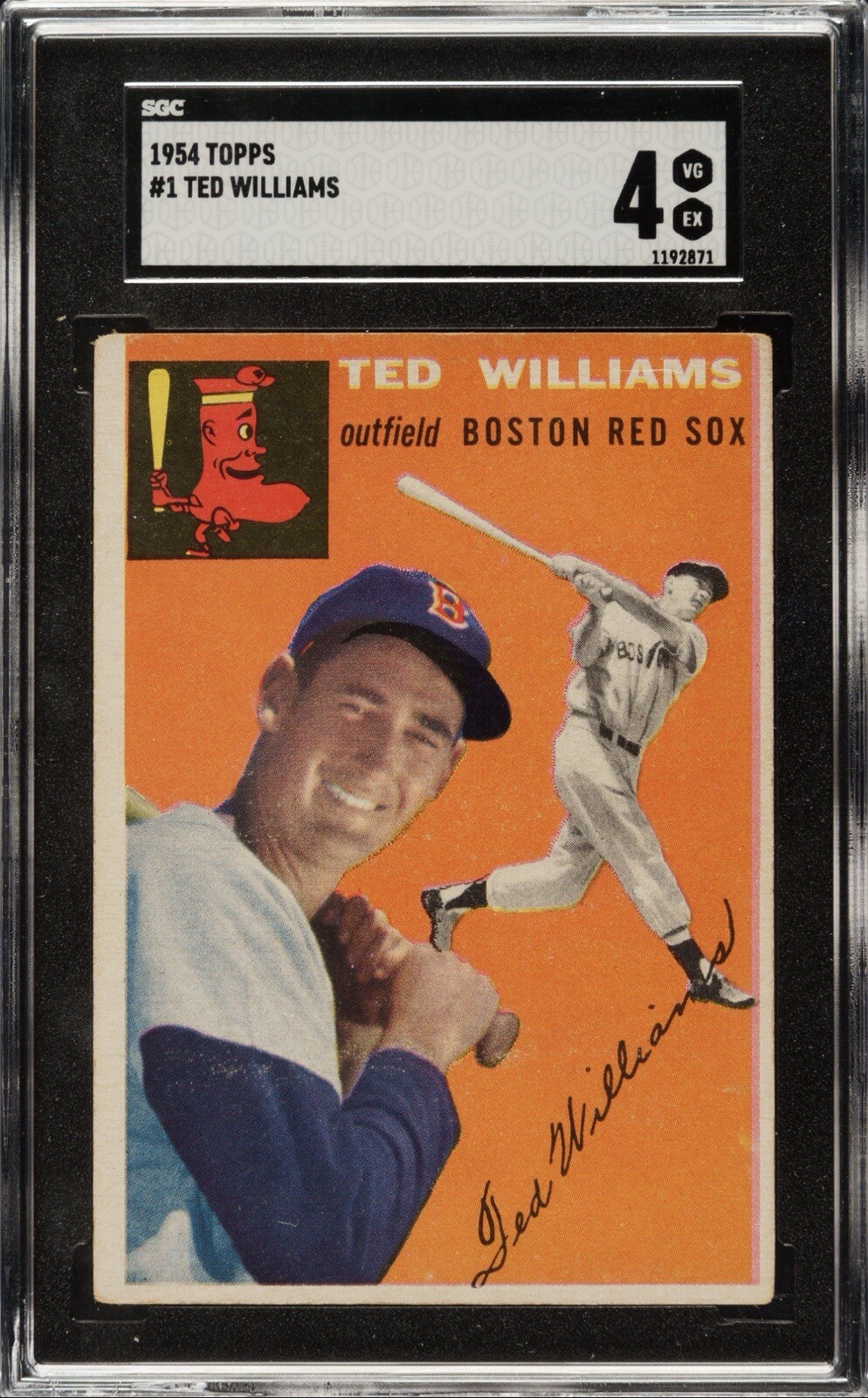 Ted Williams 1954 Topps #1 SGC 4 Centered, No creases, Color Pops ...