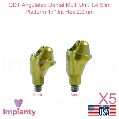 5x GDT Angulated Dental Multi Unit 1.4 Slim Platform 17° Int Hex 2.0mm ...