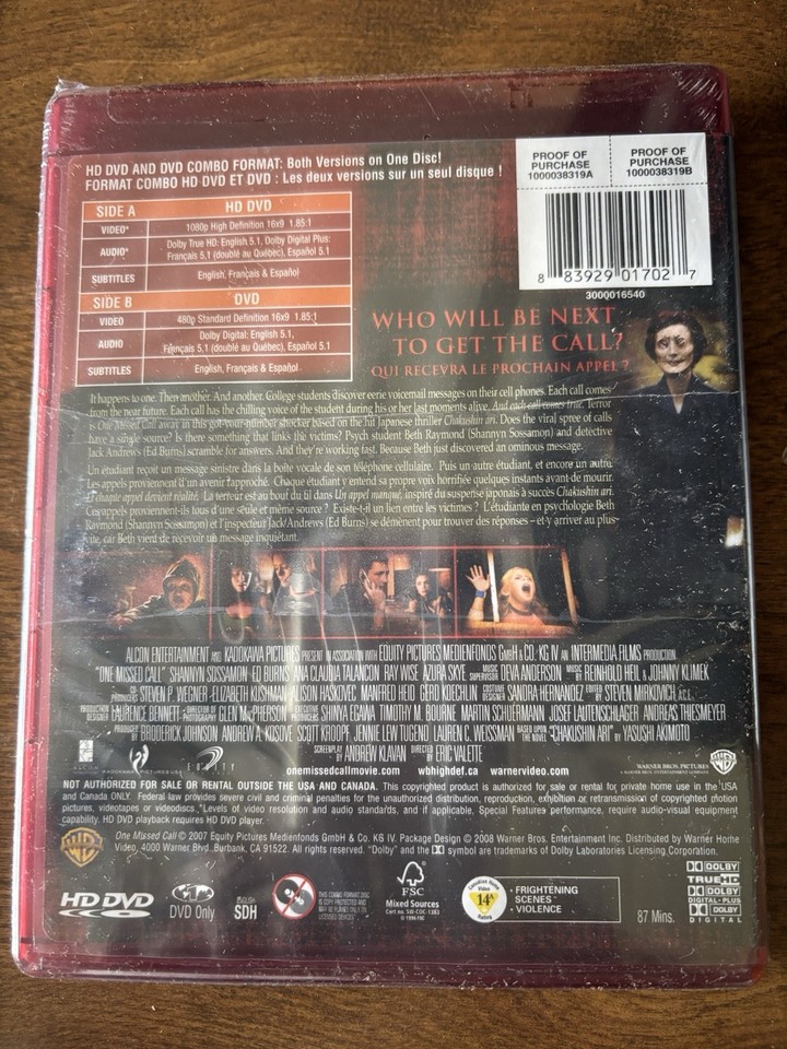 One Missed Call HD Dvd Out Of Print Horror Rare Both Versions BRAND NEW ...