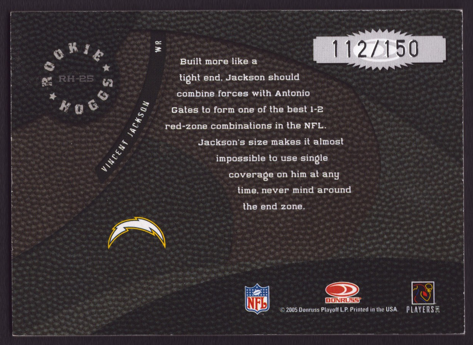 Vincent Jackson 2005 Throwback Threads Rookie Hoggs AUTOGRAPH Auto RC ...