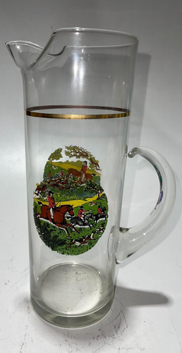 Stag Hunt Pitcher Clear Glass W/ Handle Hunting Dogs Horses 10-3/4in | eBay