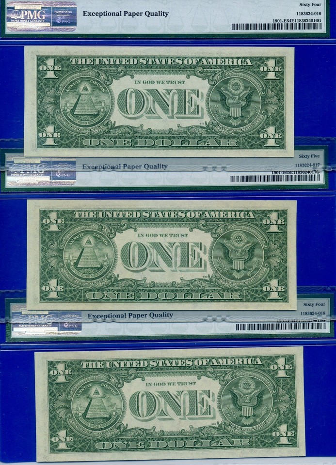 3 1963A $1 Federal Reserve Note PMG 65/64EPQ Consecutive rollover fancy ...