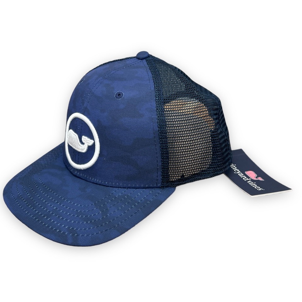 Vineyard Vines Hat Adult One Size SnapBack Blue Camo Whale Dot Trucker ...