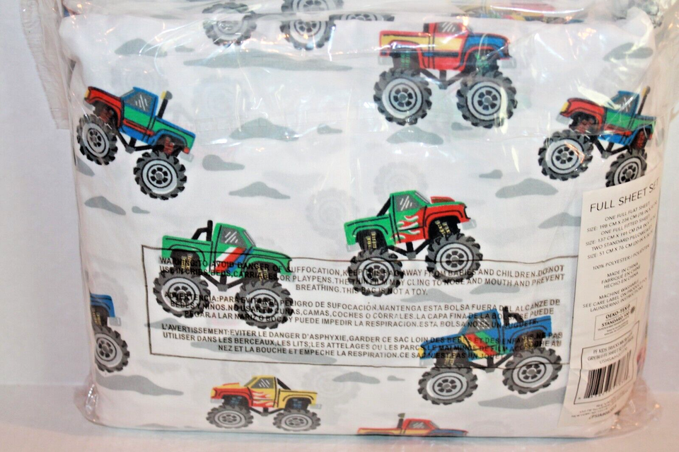 Poppy & Fritz Monster Trucks Double / Full Sheet Set 4-Piece Kids ...