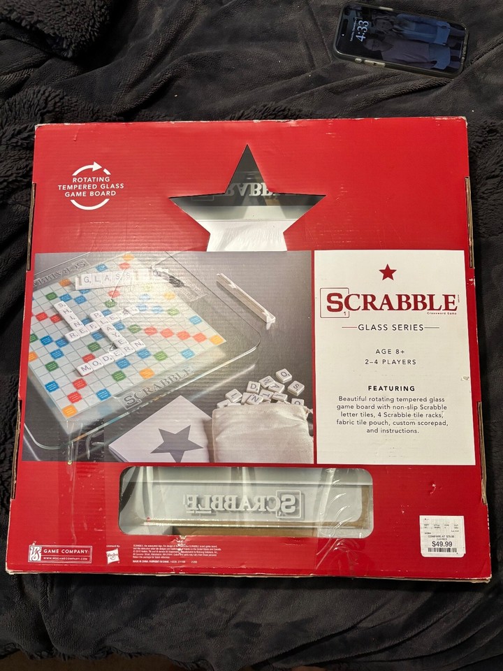 Winning Solutions Scrabble Glass Edition Board Game w/ Rotating Base ...