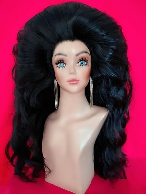 HIGH FASHION 60s WIG! Lace Front Costume Drag Queen Wavy Retro Black ...