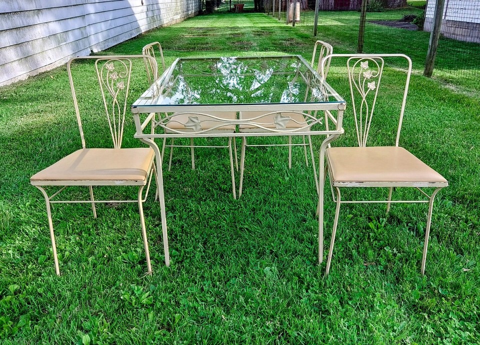 Vintage MCM Wrought Iron Glass Top Salterini Woodard Patio Furniture ...