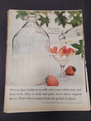 1961 VTG Orig Magazine Ad Sparkling Glass Bottles Keep Milk & Cream ...