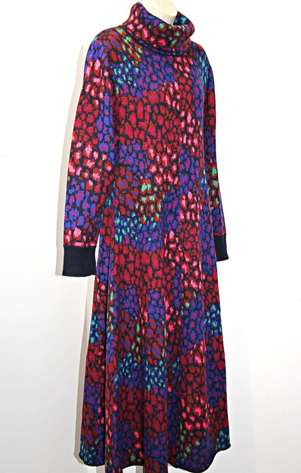 FARM RIO LEOPARD MIX DOUBLE KNIT TURTLENECK SWEATER DRESS sz M $275 | eBay