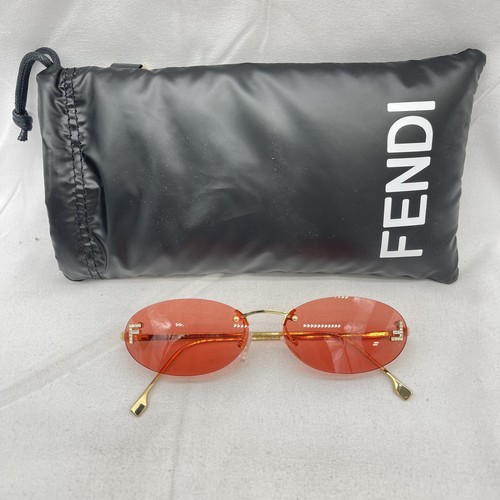 Fendi Unisex Rimless Narrow Oval Sunglasses FE4075US Gold/Red ...