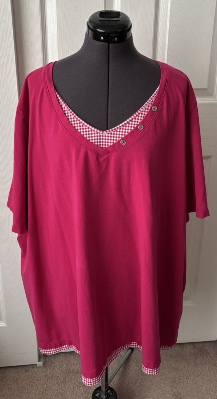 CATHERINES Supreme Collection Pink w/ Gingham V-Neck Short Sleeve T ...