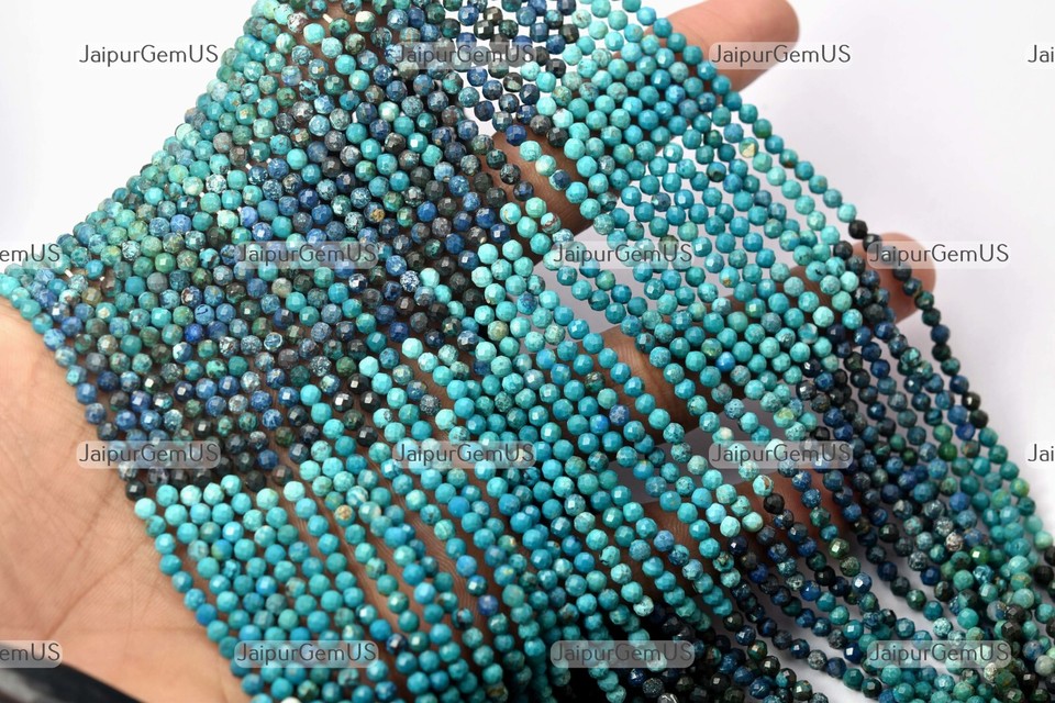 12 Inch Strand, 100% Natural Chrysocolla Gems Faceted Rondelles Beads ...