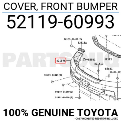 5211960993 Genuine Toyota COVER, FRONT BUMPER 52119-60993 | eBay