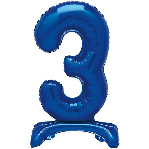 Blue Number 3 Three Shaped Foil Air Fill Stand Up Balloon 76cm Party ...