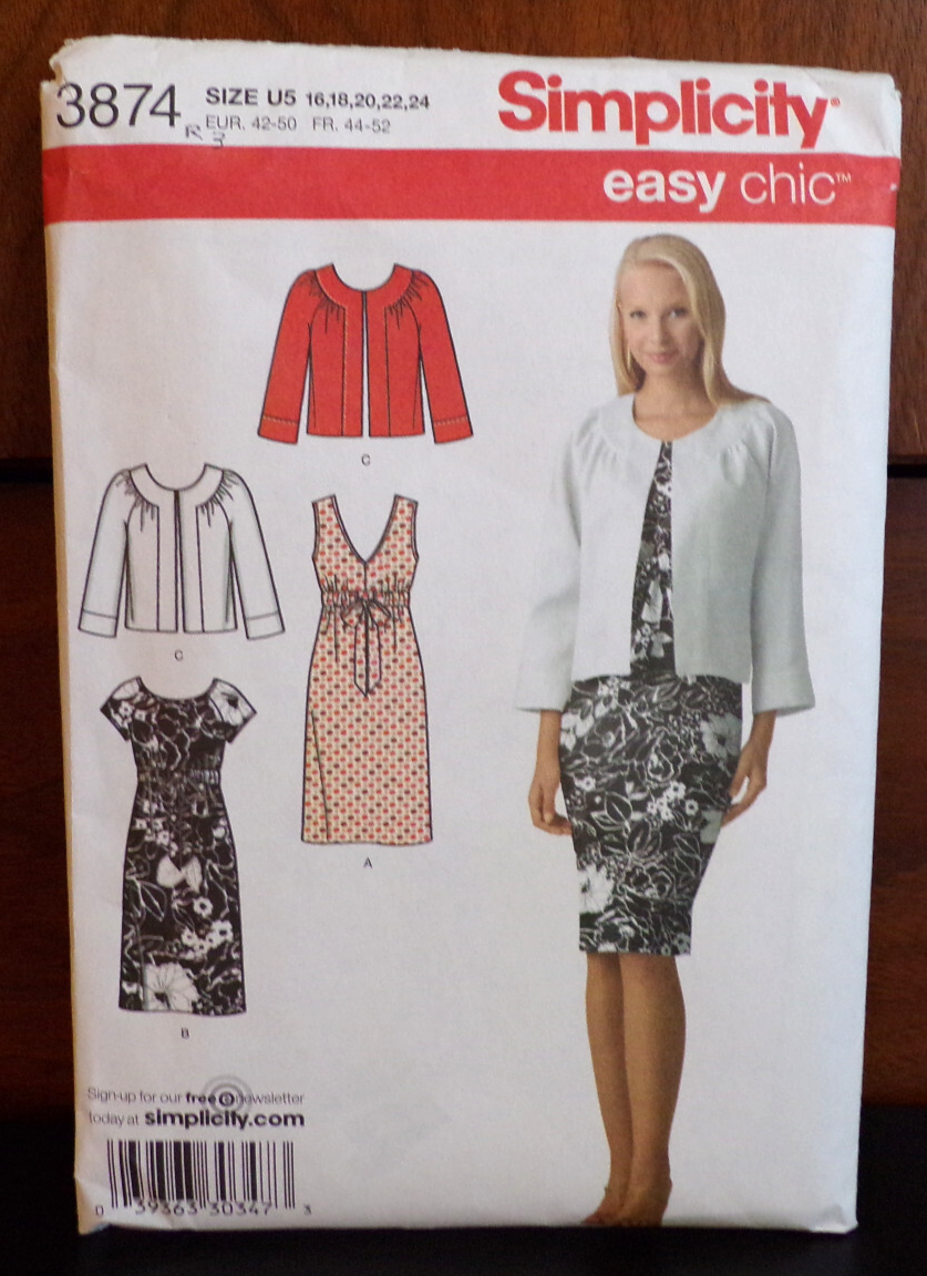 Simplicity Sewing Pattern 3874 Misses Dress and Jacket Variations Sizes ...
