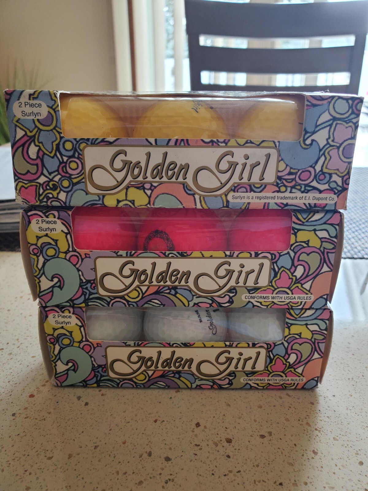 LOT of 3 HPG Golden Girl Golf Balls Surlyn Cover 3 PK PINK YELLOW WHITE ...