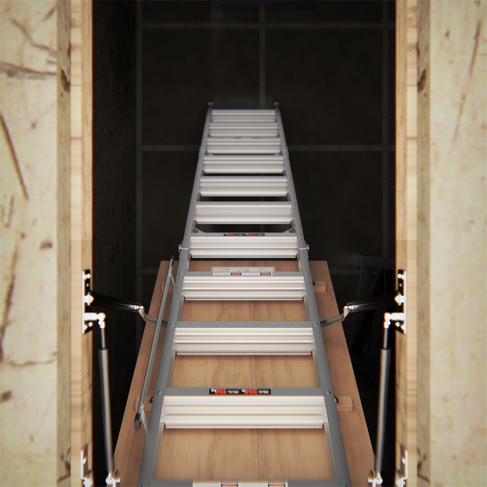 Folding Retractable Aluminum Attic Ladder Stairs Fits 7'8"-10'3 ...