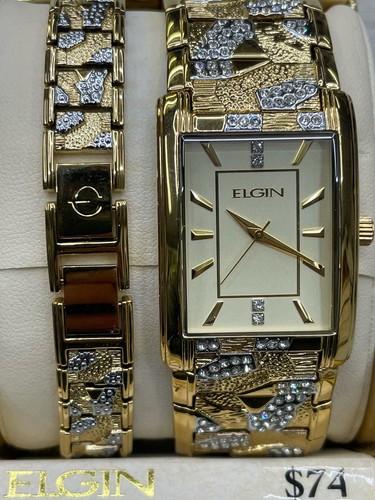 Men Elgin Luxury Elegant Goldtone Color Steel Bracelet Watch With ...