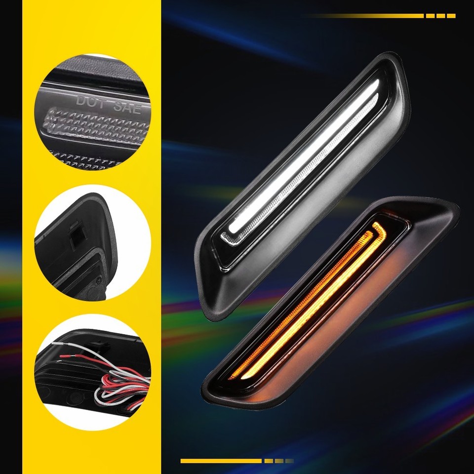 2x Smoke LED Hood Bezel Driving Light Dynamic Amber White for 2011-2018 ...