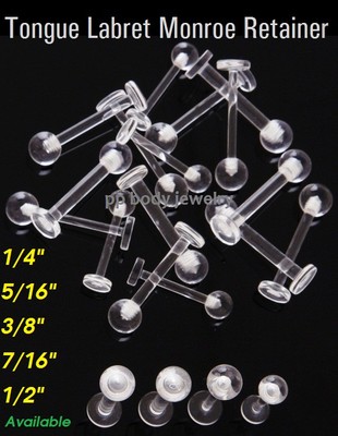 1pc. 16G~1/4" to 1/2" Clear Acrylic Labret Monroe Cartilage Tragus ...