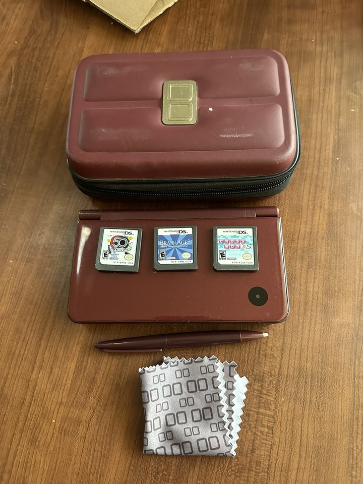 Nintendo DSi XL Console Maroon Burgandy BUNDLE 3 Games,charger, Case ...