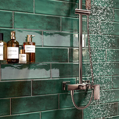Subway Brick Flat Green Metro Tile - 10x30cm Wall Tile gloss - 1box ...