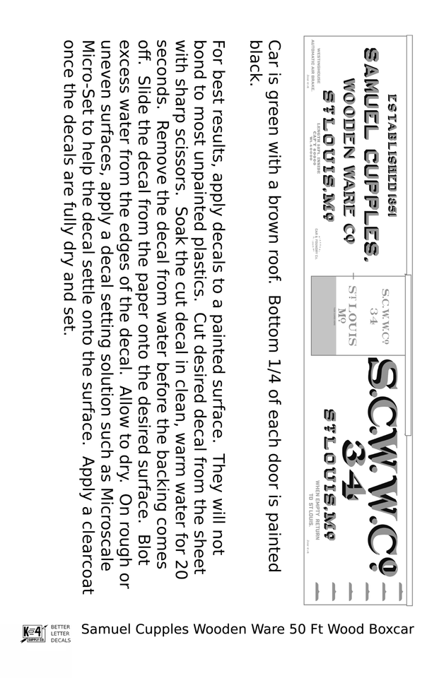 K4 O Scale Decals Samuel Cupples Wooden Ware Co. 50 Ft Wood Boxcar St ...