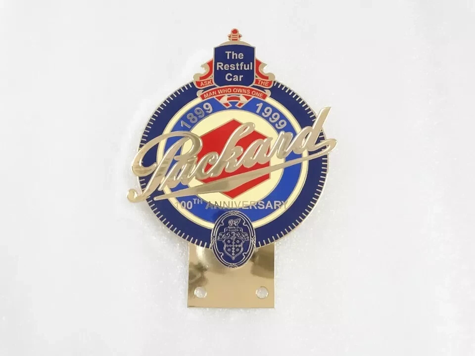 BRASS GOLDEN DECAL BADGE EMBLEM VINTAGE PACKARD 100TH ANNIVERSARY CAR ...