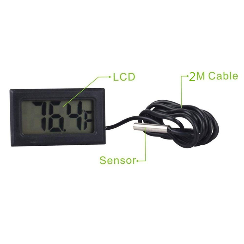 Black Digital LCD Thermometer Temperature Monitor with External Probe ...