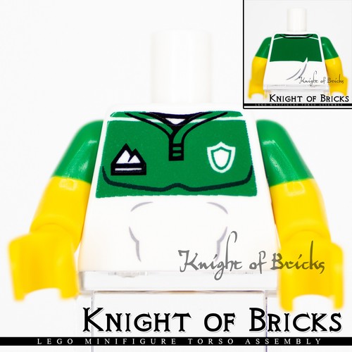 LEGO Minifigure Torso 301 WHITE Male Jersey Sports Logos Green Short ...