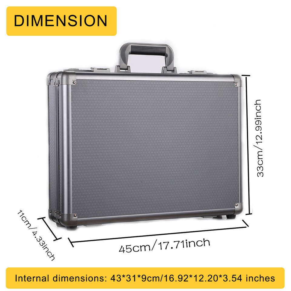 Aluminum Hard Briefcase with Foam Grey Protection Business Flight ...