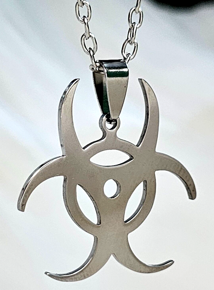 Biohazard Necklace Pendant 22" Chain Stainless Steel Polished Symbol ...