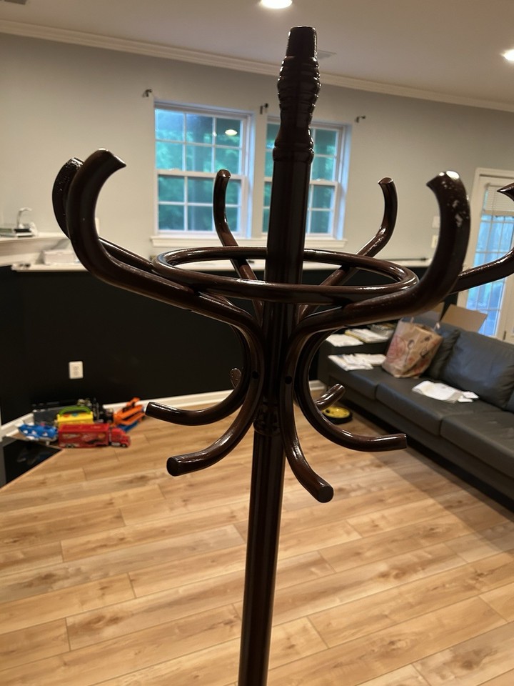 Vintage BENTWOOD WOOD Hall Tree Rotating HAT Coat 12 Arm B/S UMBRELLA ...