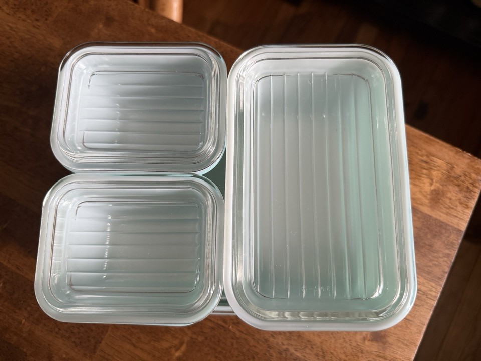 Vintage Pyrex Turquoise Refrigerator Set - 501 502 and 503 - Robins Egg ...