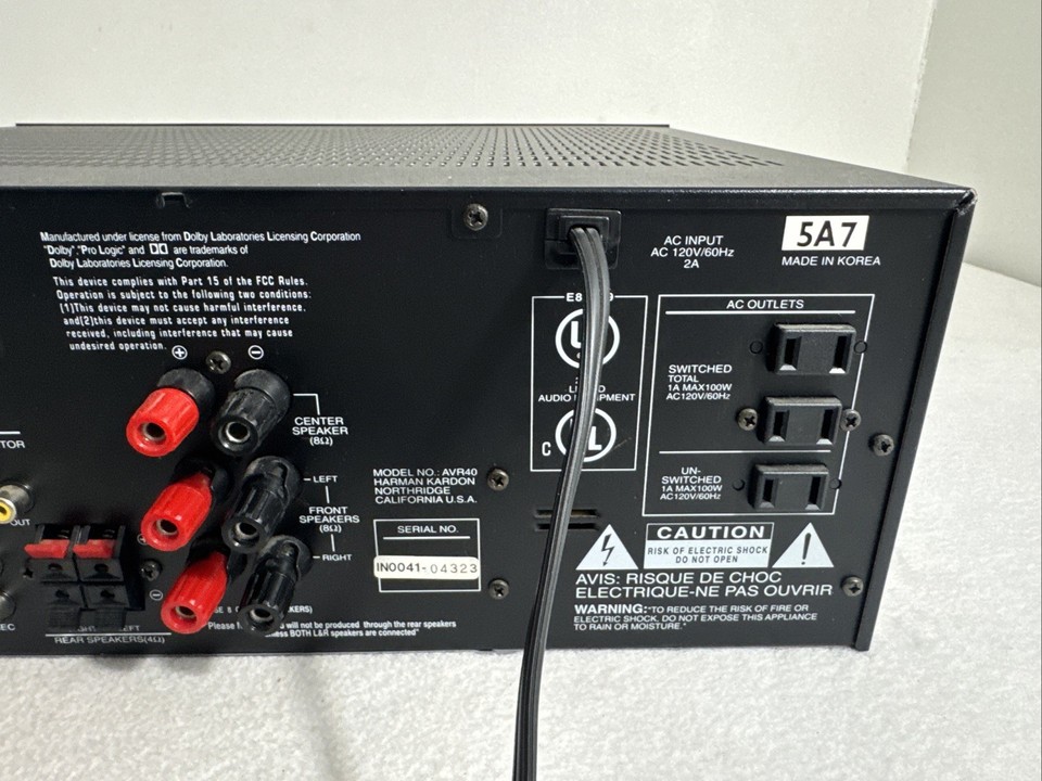 Harmon Kardon AVR40 5.1 Surround Receiver 65 WPC 8 Ohms Tested Working ...