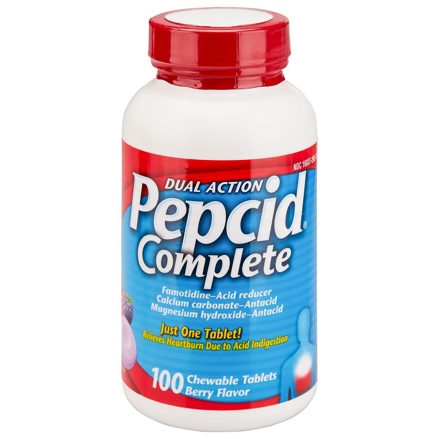 Pepcid Complete 100 ct. Chewable Berry Flavor Famotidine Dual Action ...