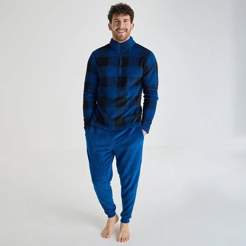 MENS PRIMARK HIGH STREET BLUE CHECKED FLEECE PYJAMAS LOUNGEWEAR ...