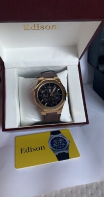 Mens Edison Roadster Automatic Watch Rose Gold Colour Hexagon Case ...