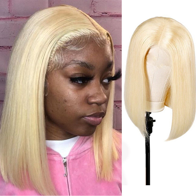 Remy 40CM Fashion Lady Wigs Women Blonde Human Hair Wigs Short Wigs Bob ...