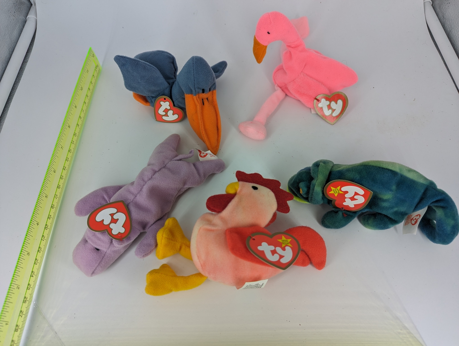 Teenie Beanie Babies Plush 1998 Strut Happy Scoop Iggy and Pinky Toys ...
