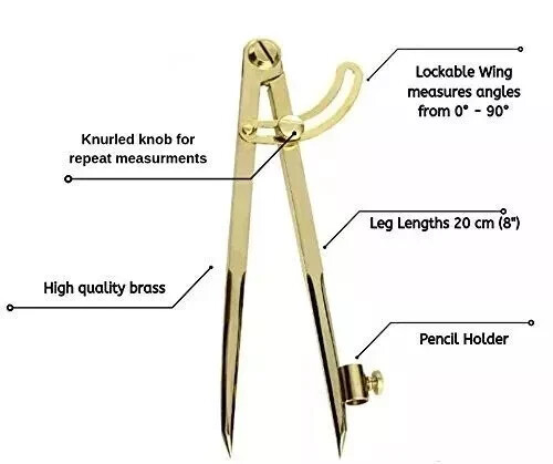 Divider Compass 8" Radial Locking Wing Brass Sharp point for Drafting ...