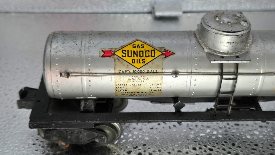 Vintage Lionel Sunoco Tank Car S.U.N.X. 2555 Silver Metal O Gauge Train ...