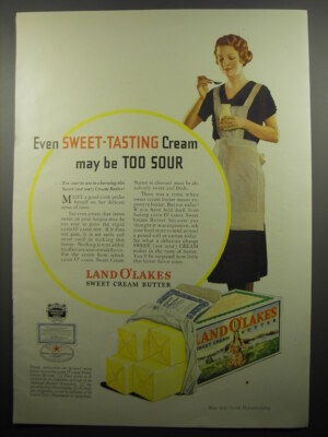 1932 Land O' Lakes Butter Ad - Even sweet-tasting cream may be too sour ...