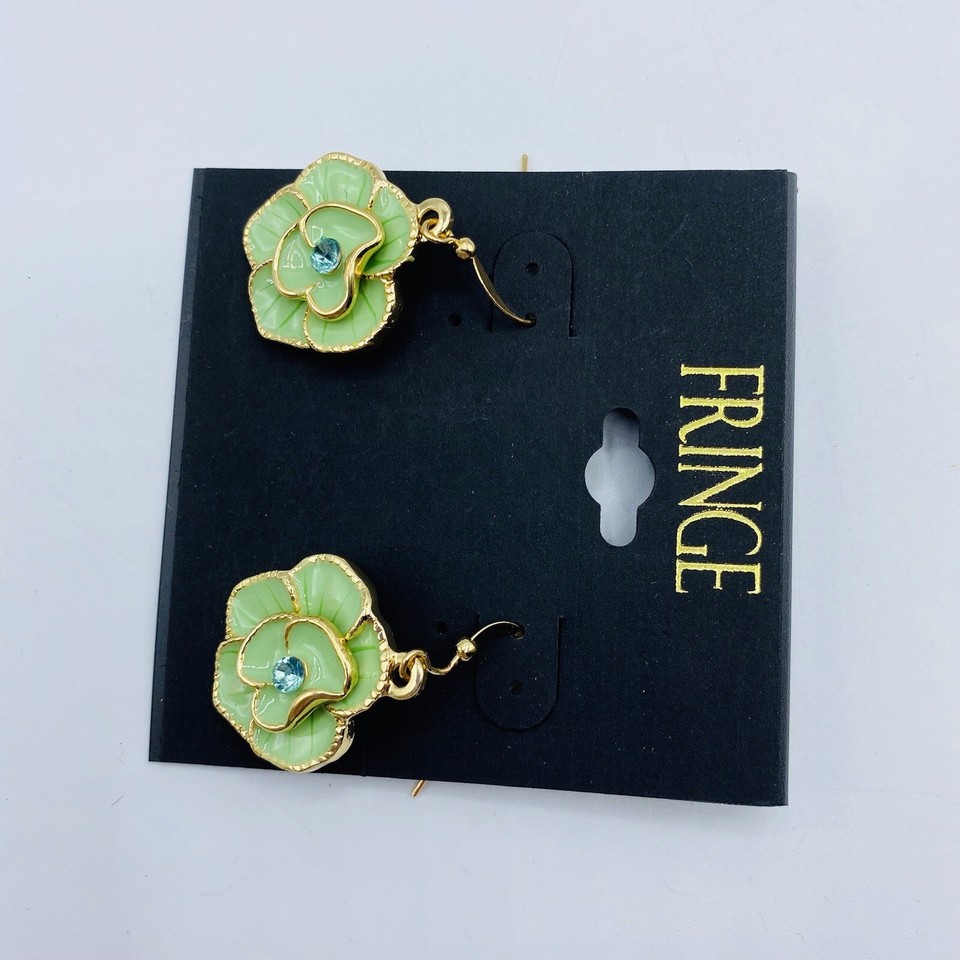 Fringe Brand Green Gold Tone Flower Hook Earrings New | eBay